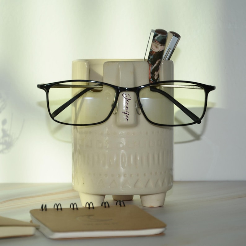 Personalized Ceramic Pen Holder With Glasses Stand – Custom Desk ...