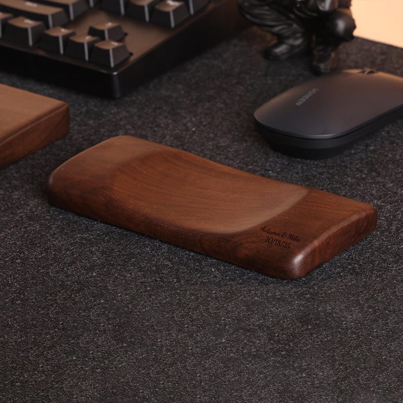 Personalized Walnut Wood Mouse Wrist Rest – Custom Solid Wood Ergonomic ...