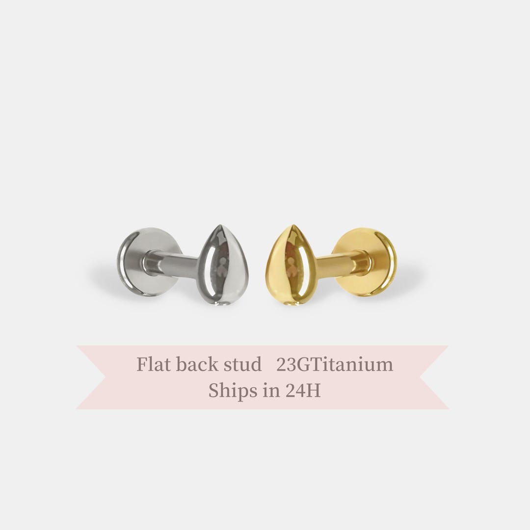 Teardrop Threadless Titanium Stud – Hypoallergenic Flat Back Earring ...