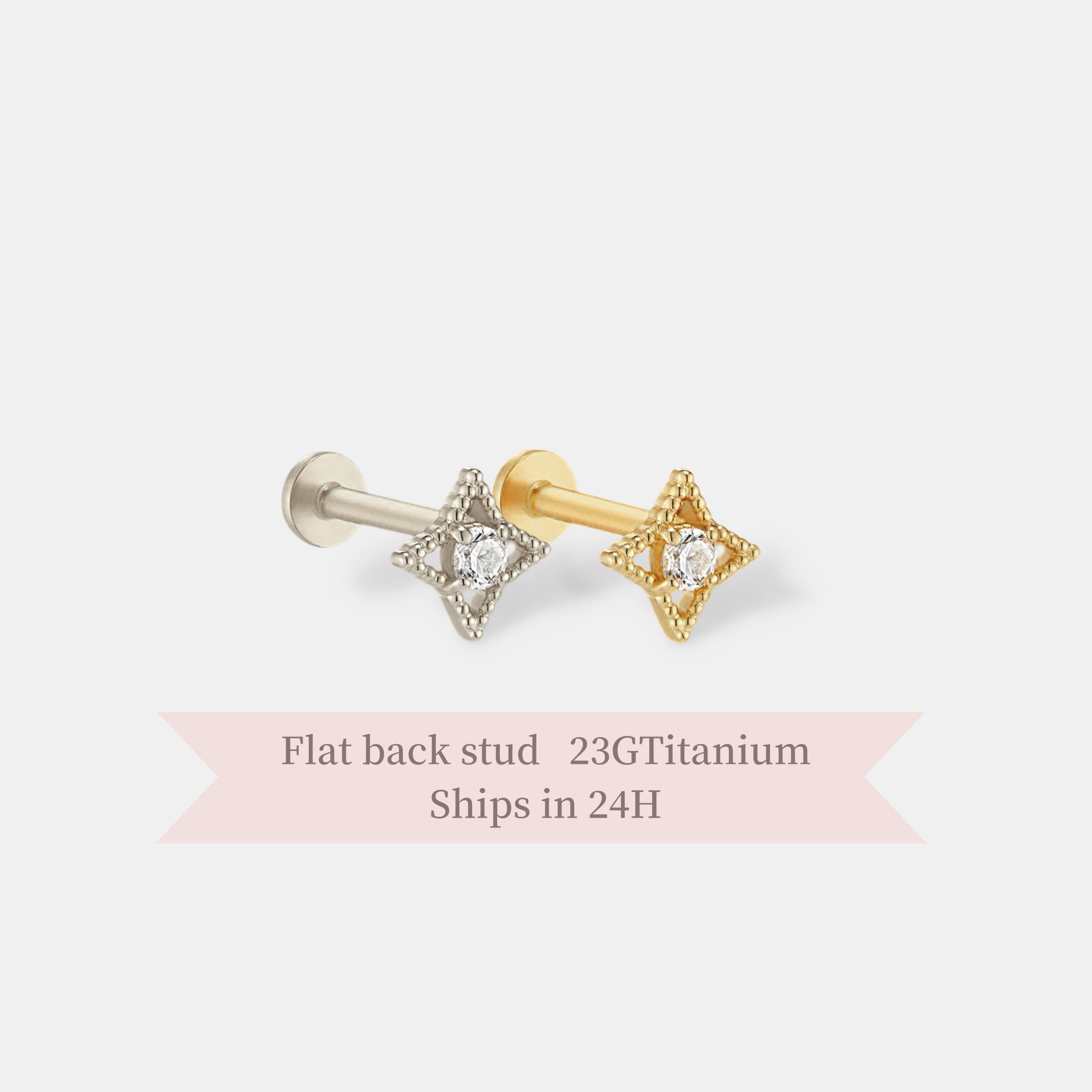 Flat Back Star Stud With Crystal – Threadless Titanium Earring ...