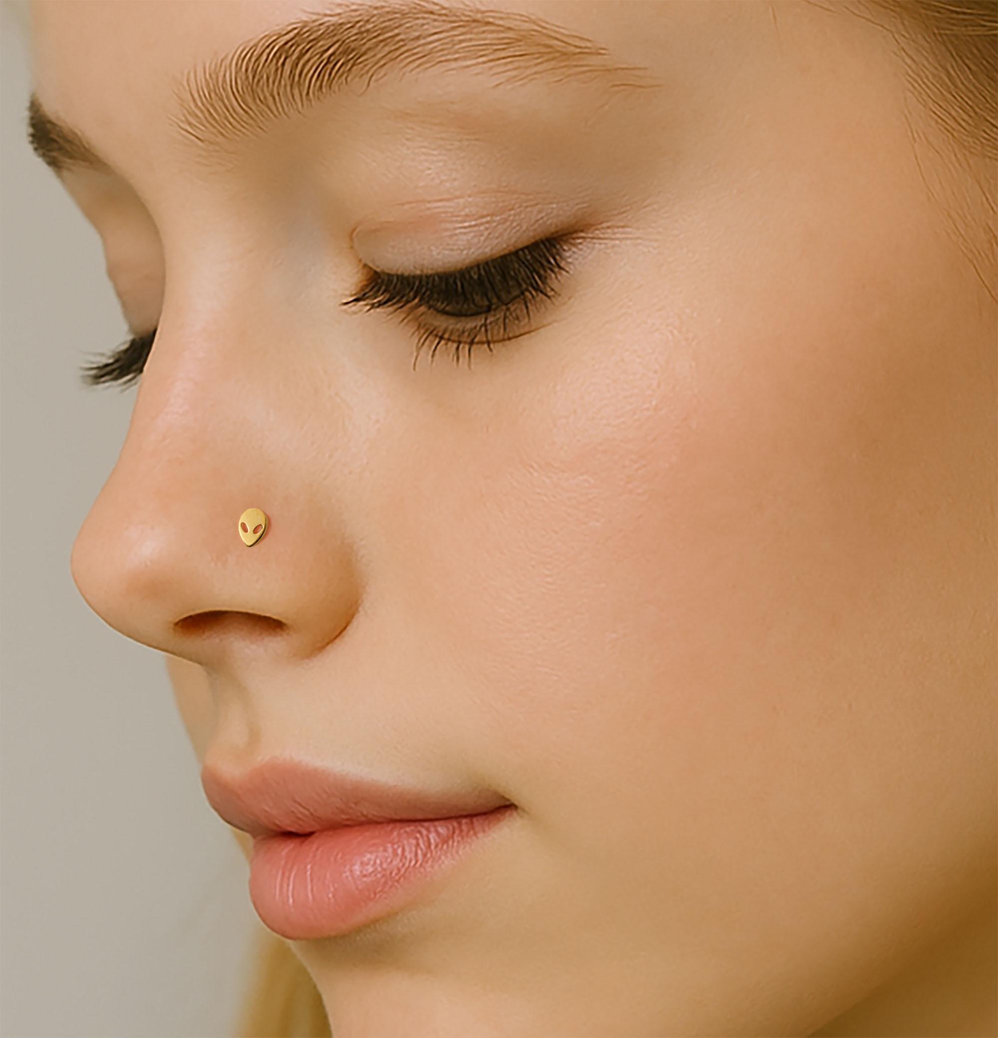 Alien Stud Push Pin Labret • 20G/18G/16G Threadless Flat Back Earring ...