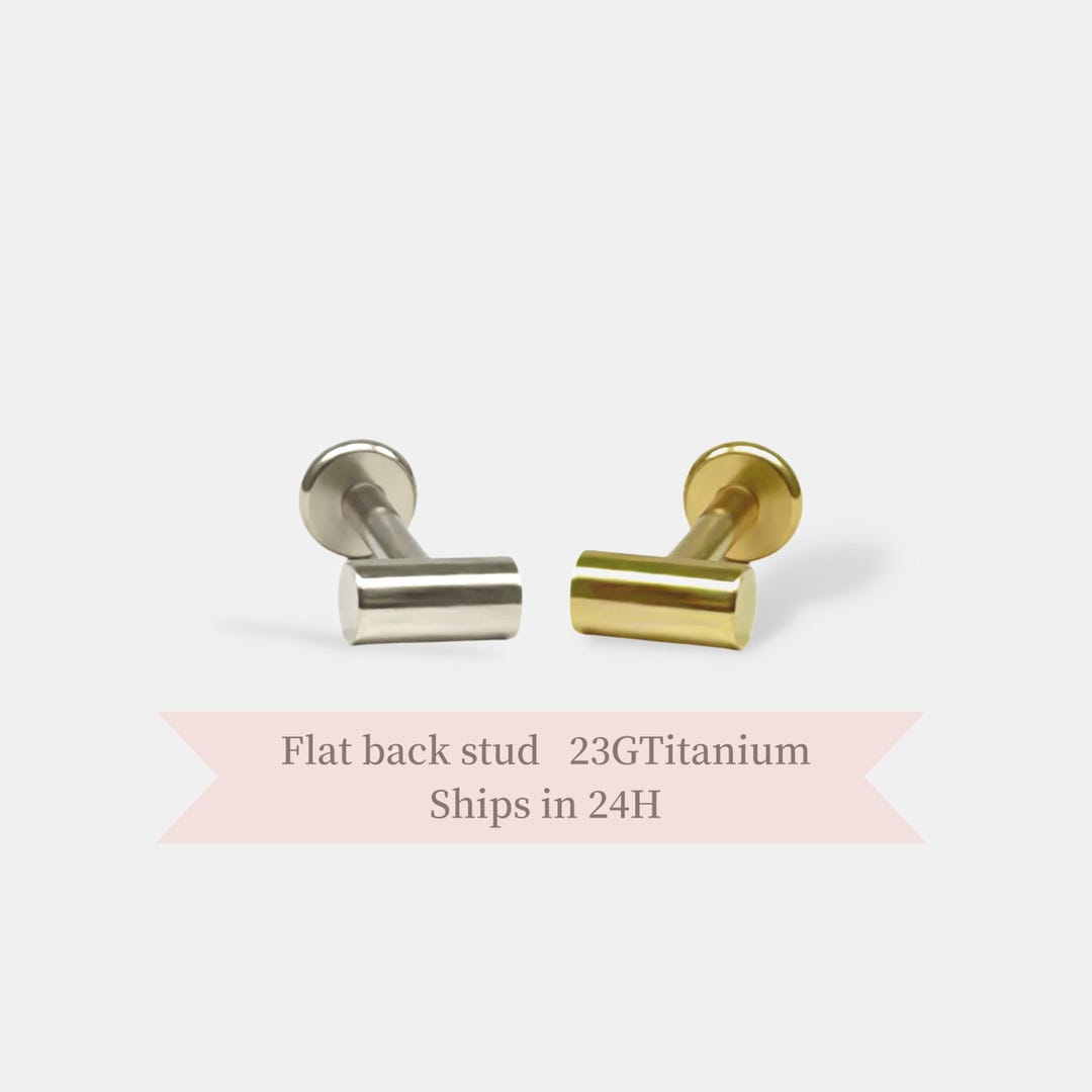Flat Back Gold Bar Stud – Threadless Titanium Earring • Minimalist Flat ...