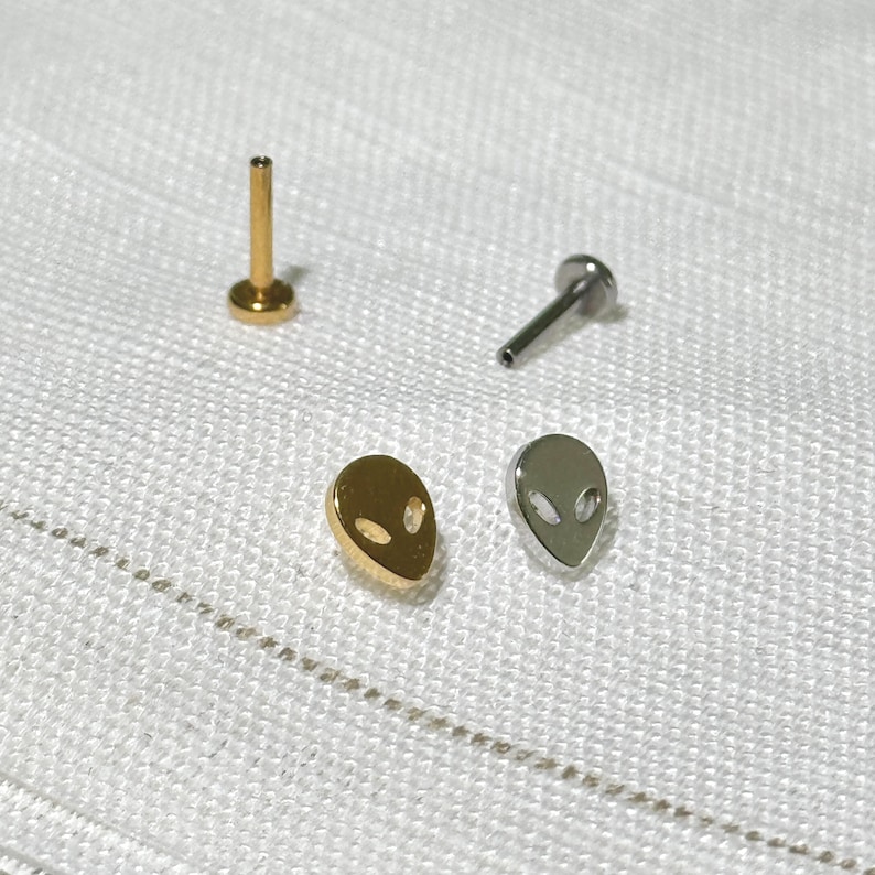 Alien Stud Push Pin Labret • 20G/18G/16G Threadless Flat Back Earring ...