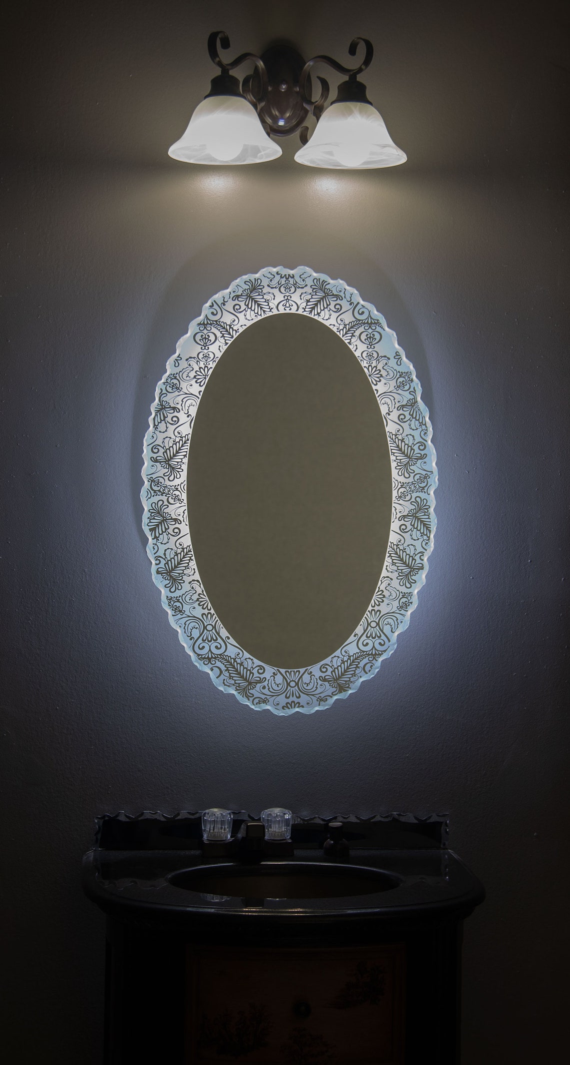 Backlit Etched Lace Design Frameless Mirror - Etsy
