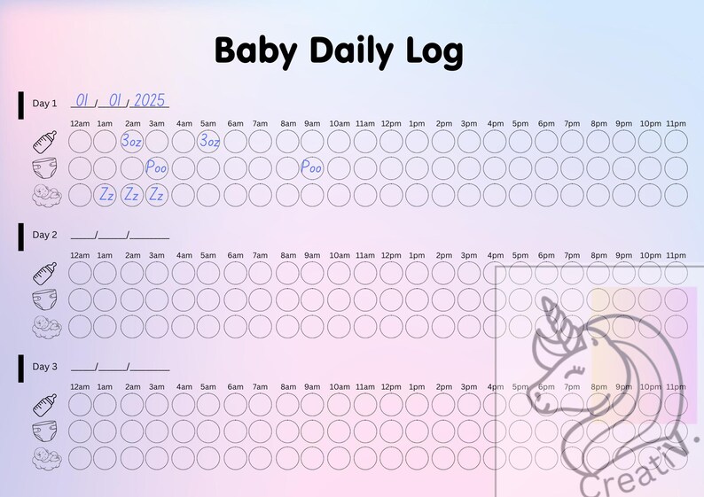 Printable Baby Daily Log | Summary at Single Glance | Curated by Nanny ...