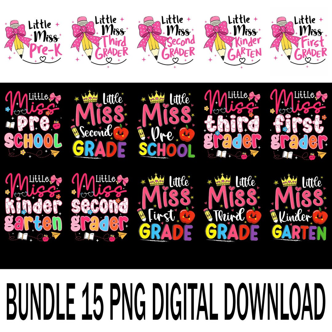 Little Miss Pre-k to 3rd Grade PNG, Cute Pencil Coquette Clipart, Back ...