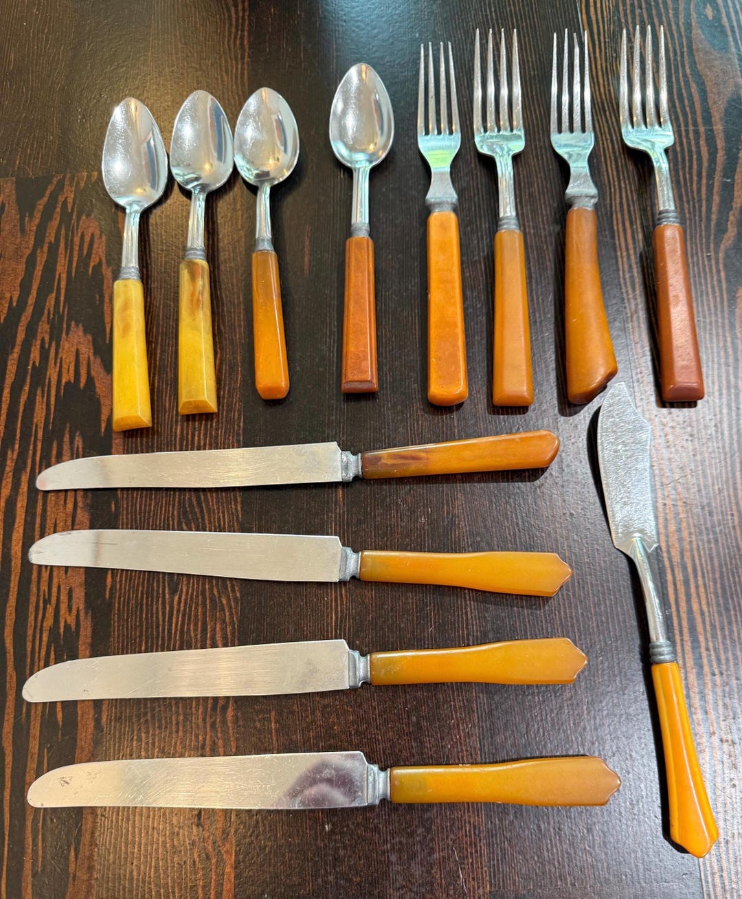 Vintage Butterscotch Bakelite-style Flatware Set | Stainless Steel |art ...