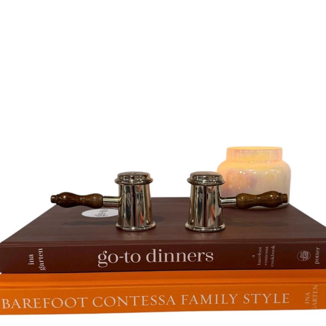 Vintage Italian Silver-plated Gavel Salt & Pepper Shakers With Wooden ...