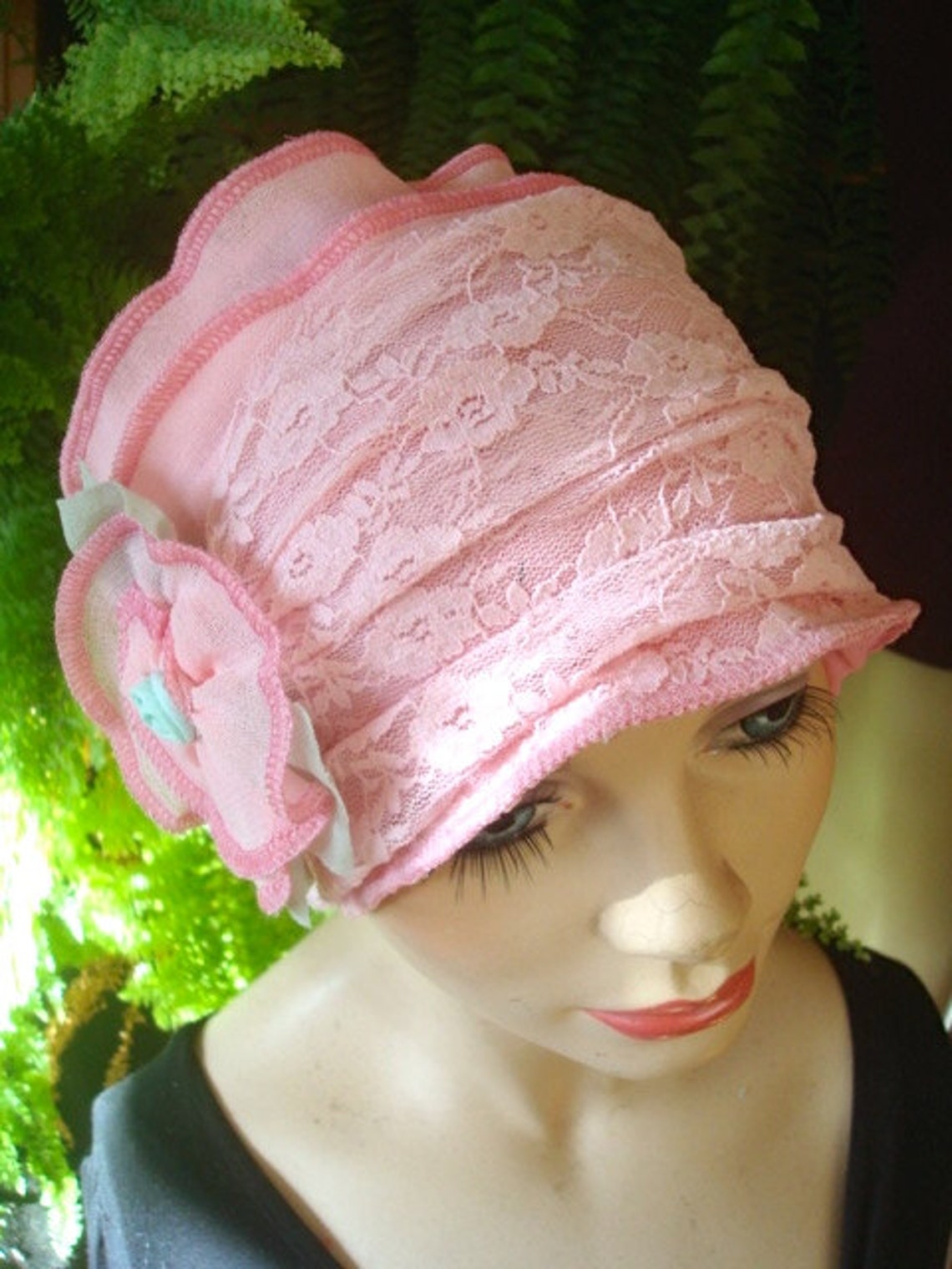 Womens All Pink Chemo Hat Headcover Flapper Chemo Headwear Soft Hat ...