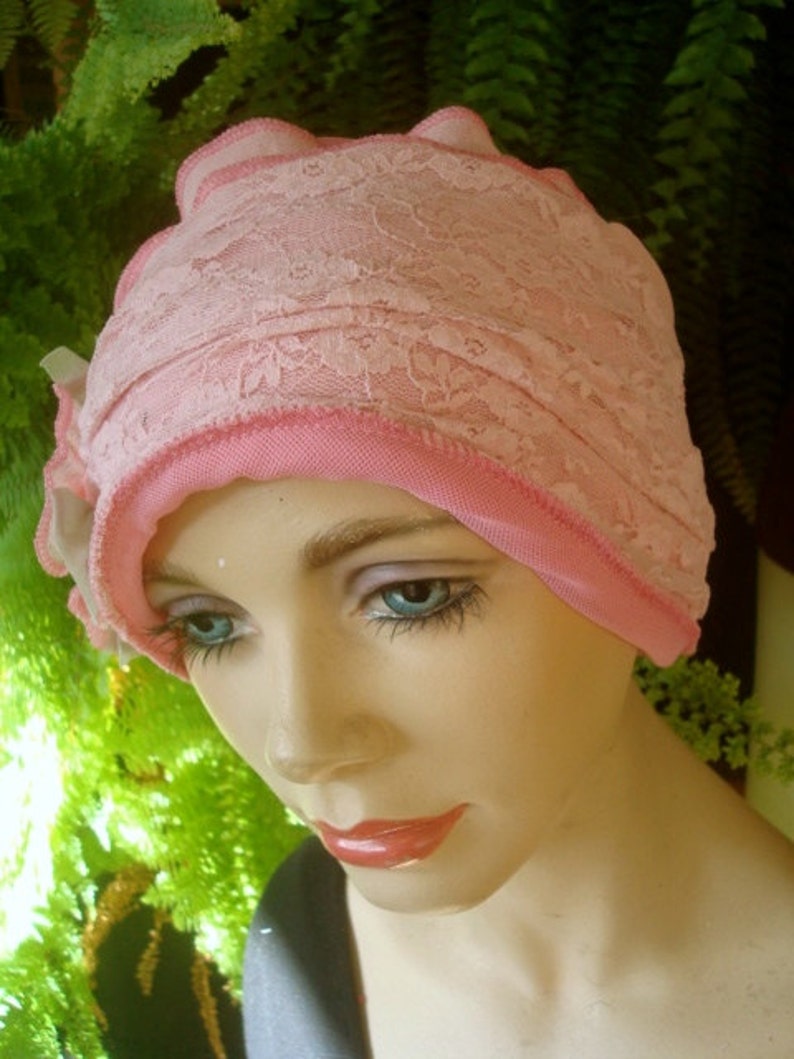 Womens All Pink Chemo Hat Headcover Flapper Chemo Headwear Soft Hat ...