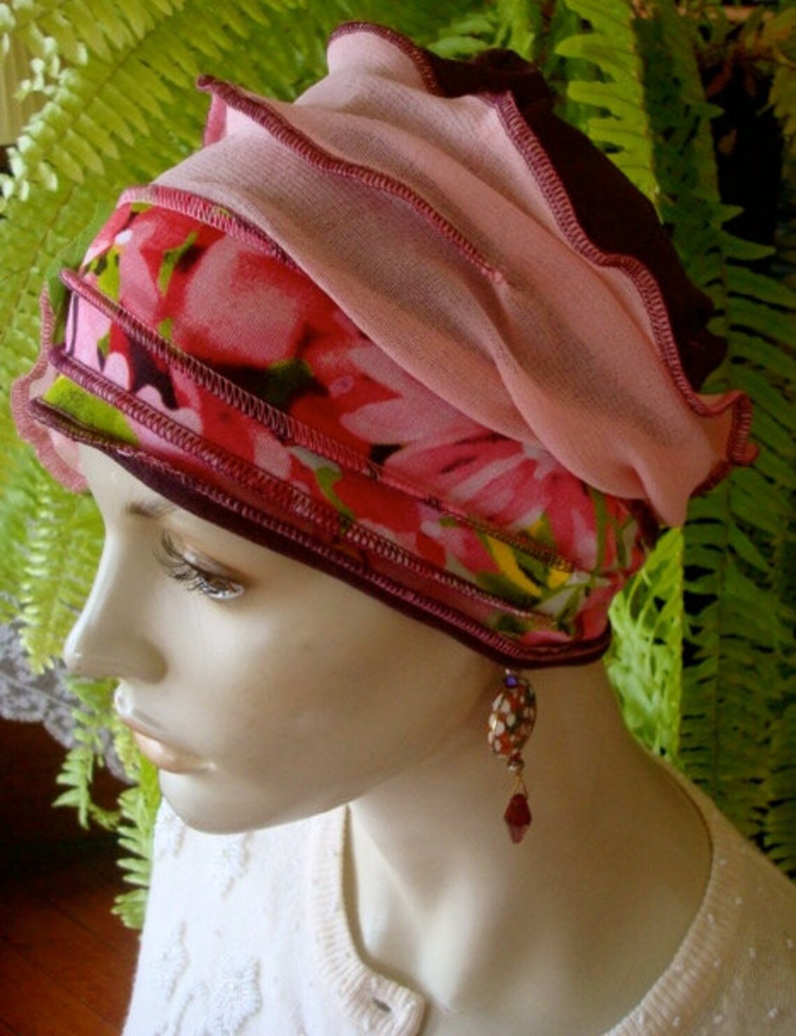 Chemo Hat Spring Summer Womens Soft Hat Flapper Deco Pink Floral Cloche ...