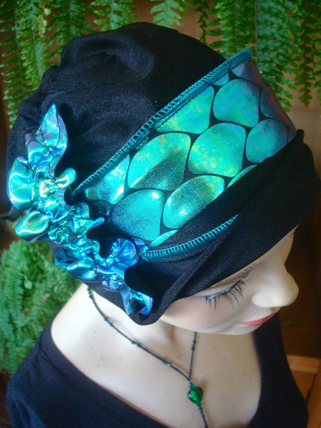 Womens Bathing Cap Black Swim Cap Mermaid Sparkly Slouchy Swim Hat With ...
