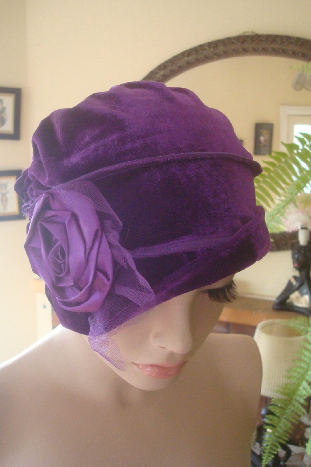 Womens Hat Chemo Purple Velvet Hat Gypsy Hat Womens Chemo Hat Summer ...