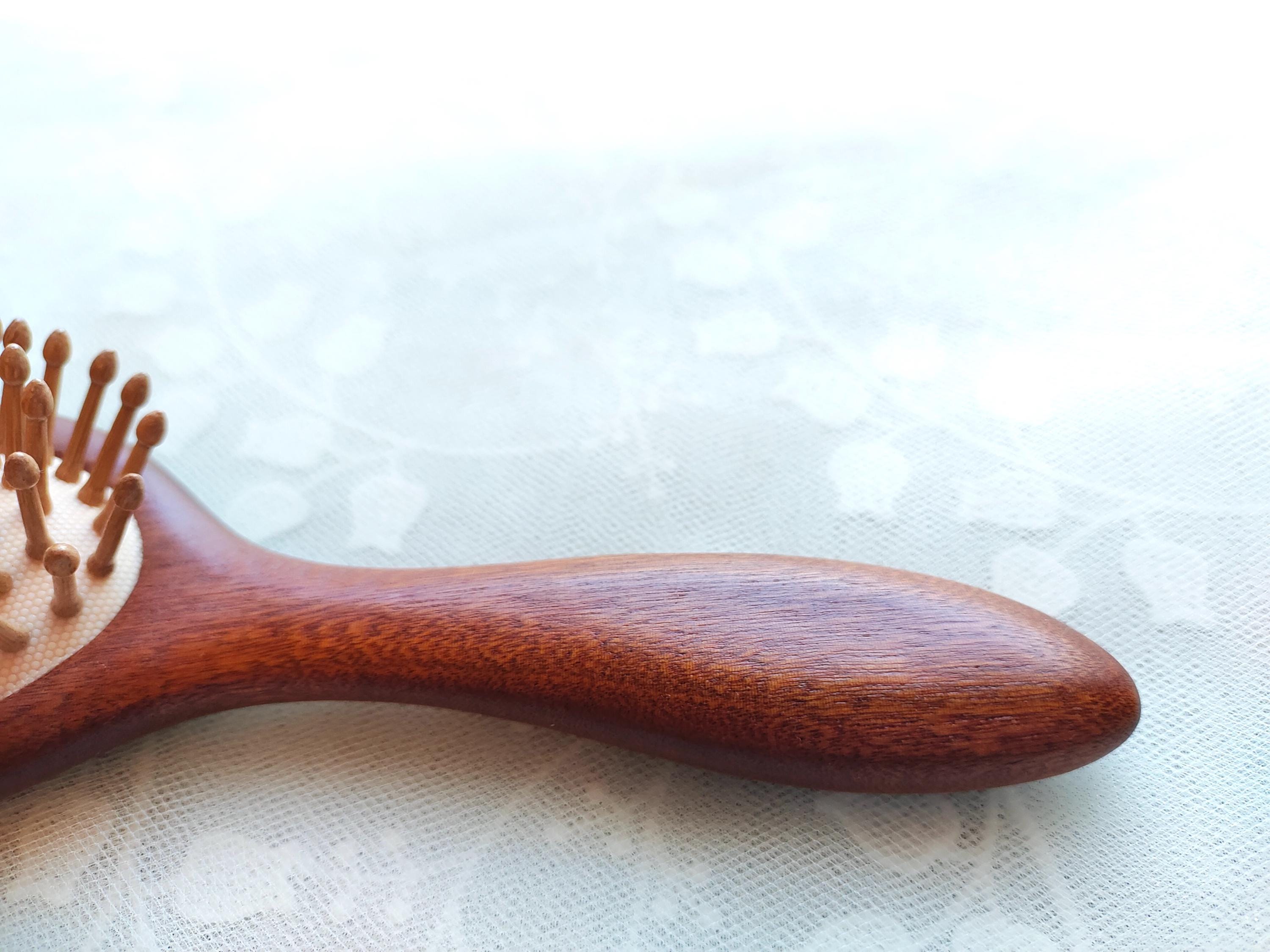 Handcrafted Golden Sandalwood Hair Brush Bamboo Bristles & Air Cushion ...