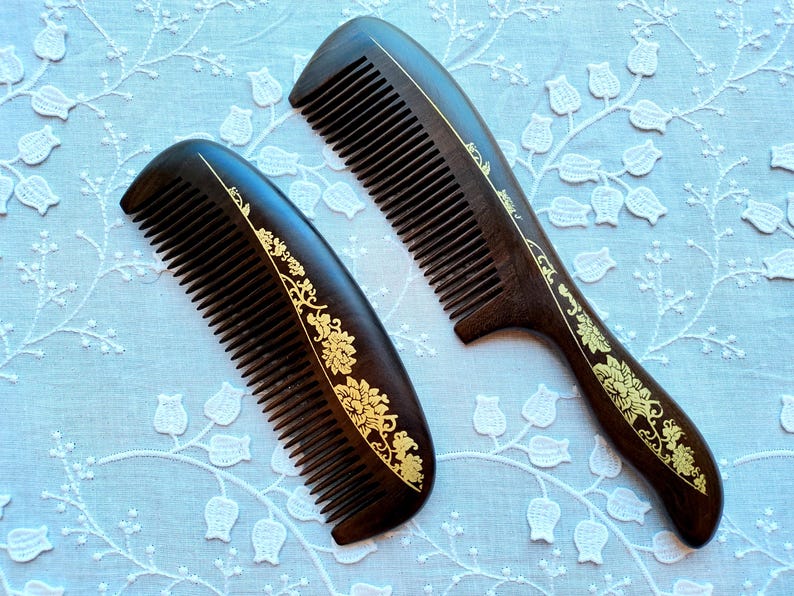 Hand-painted Solid Hardwood Comb Chacate Preto Unique Elegant Design ...