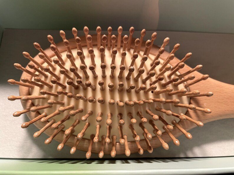 Handcrafted Beechwood Hair Brush Bamboo Bristles & Air Cushion Flower ...