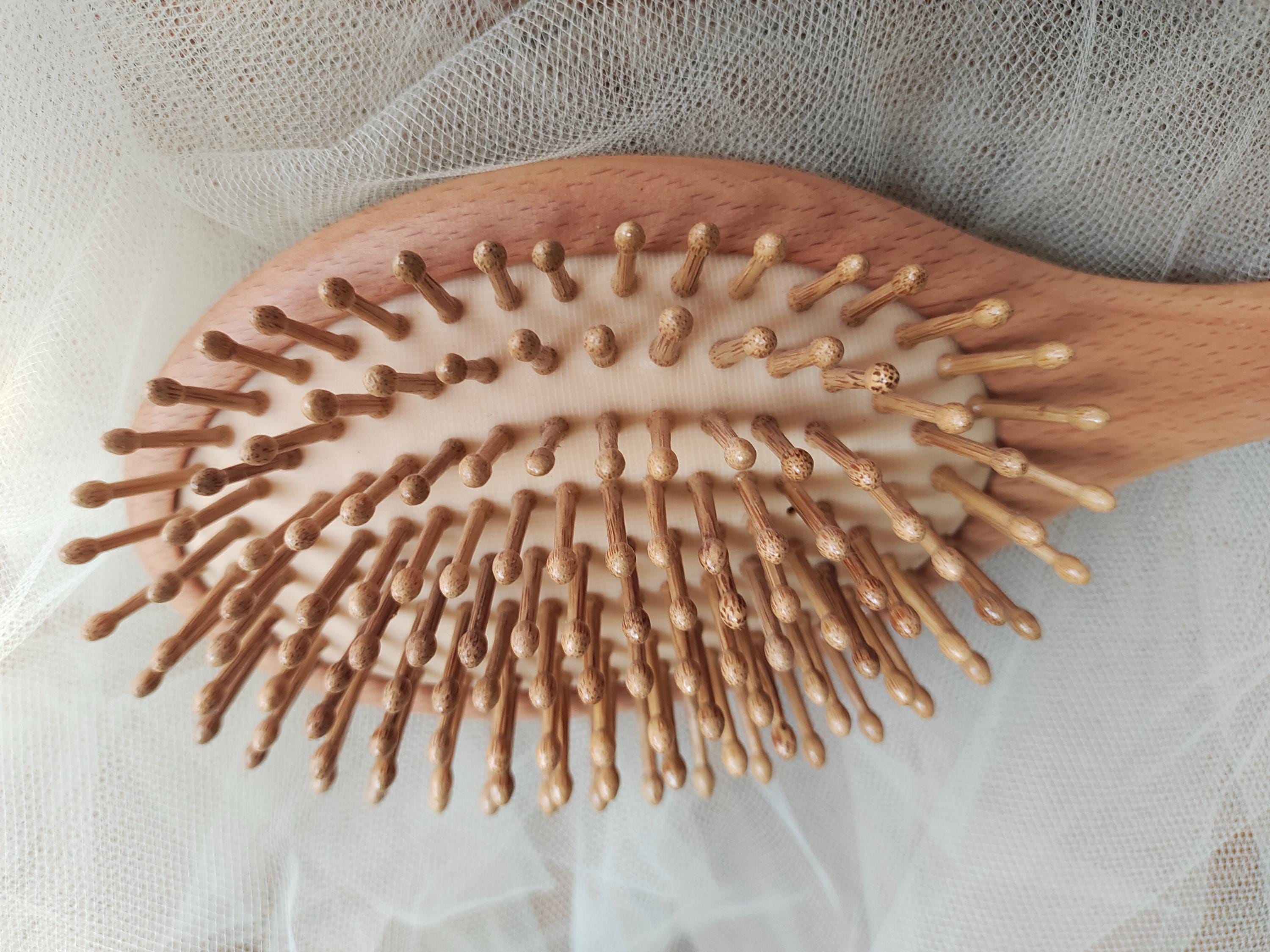 Handcrafted Beechwood Hair Brush Bamboo Bristles & Air Cushion Lotus ...