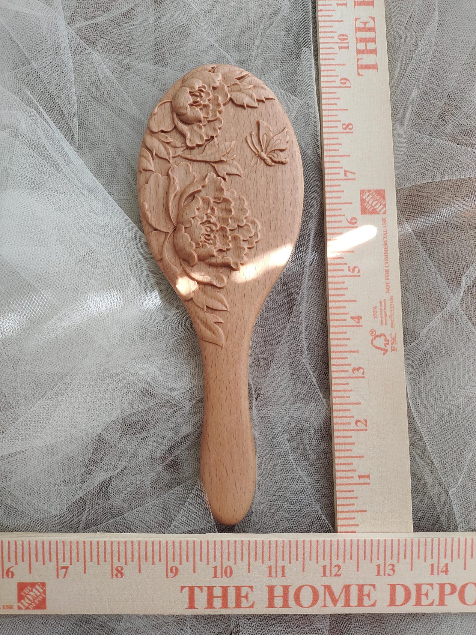 Handcrafted Beechwood Hair Brush Bamboo Bristles & Air Cushion Flower ...