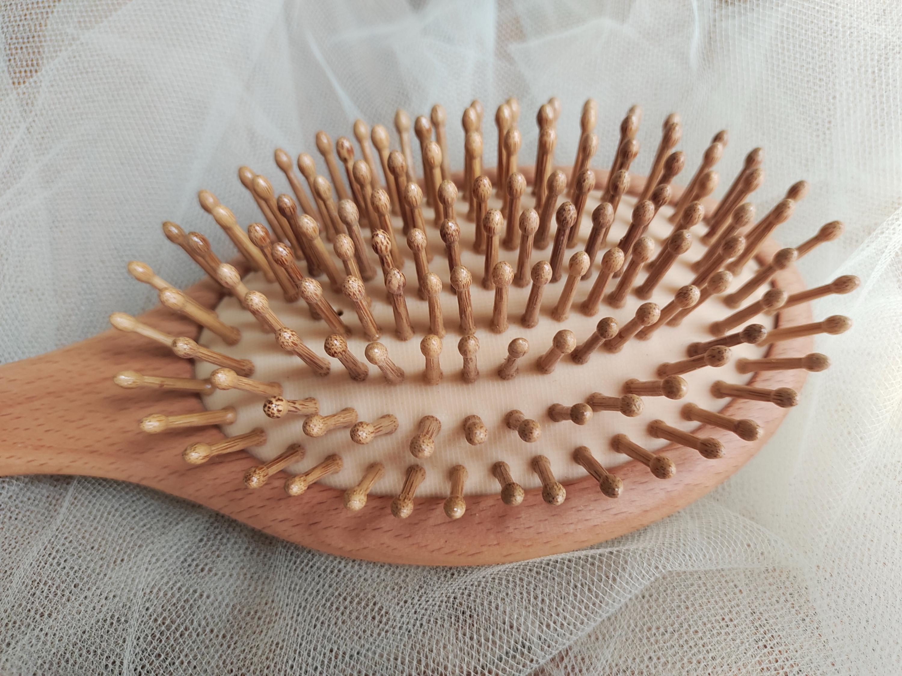 Hand Carved Beechwood Hair Brush Bamboo Bristles & Air Cushion Flower ...