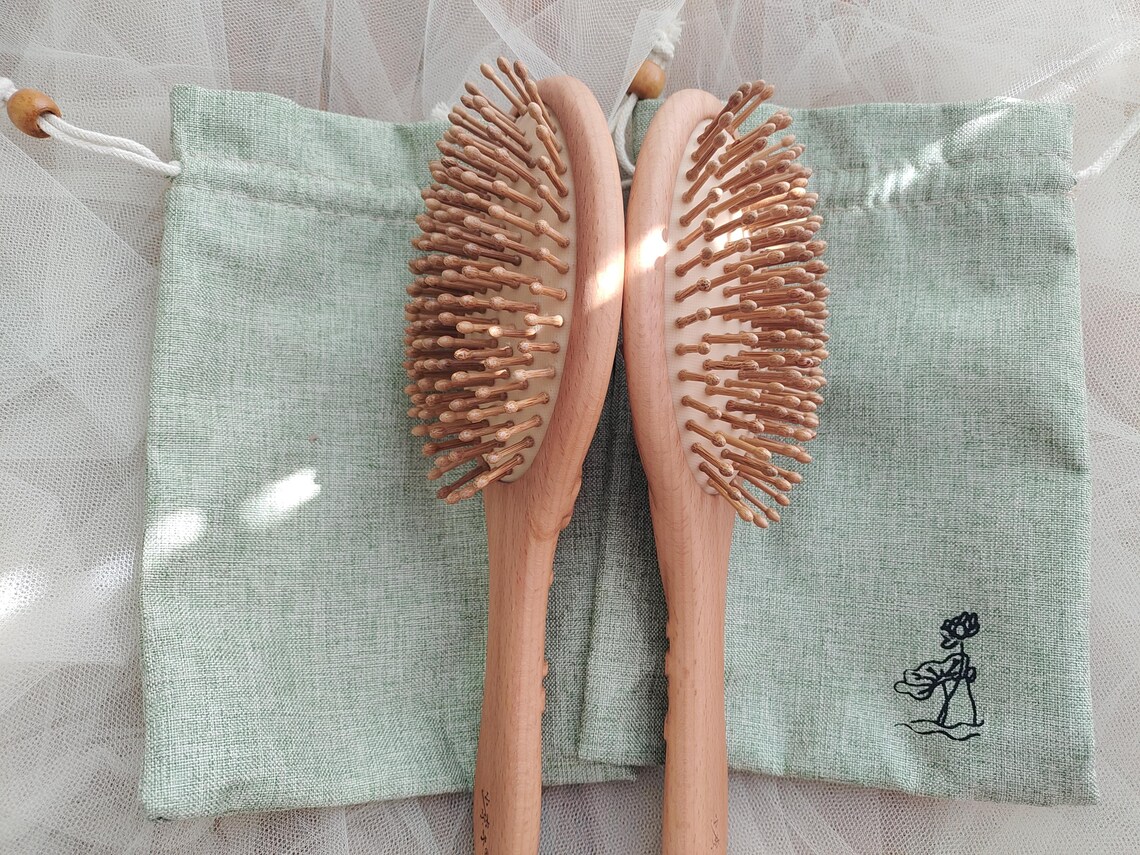 Handcrafted Beechwood Hair Brush Bamboo Bristles & Air Cushion Lotus ...