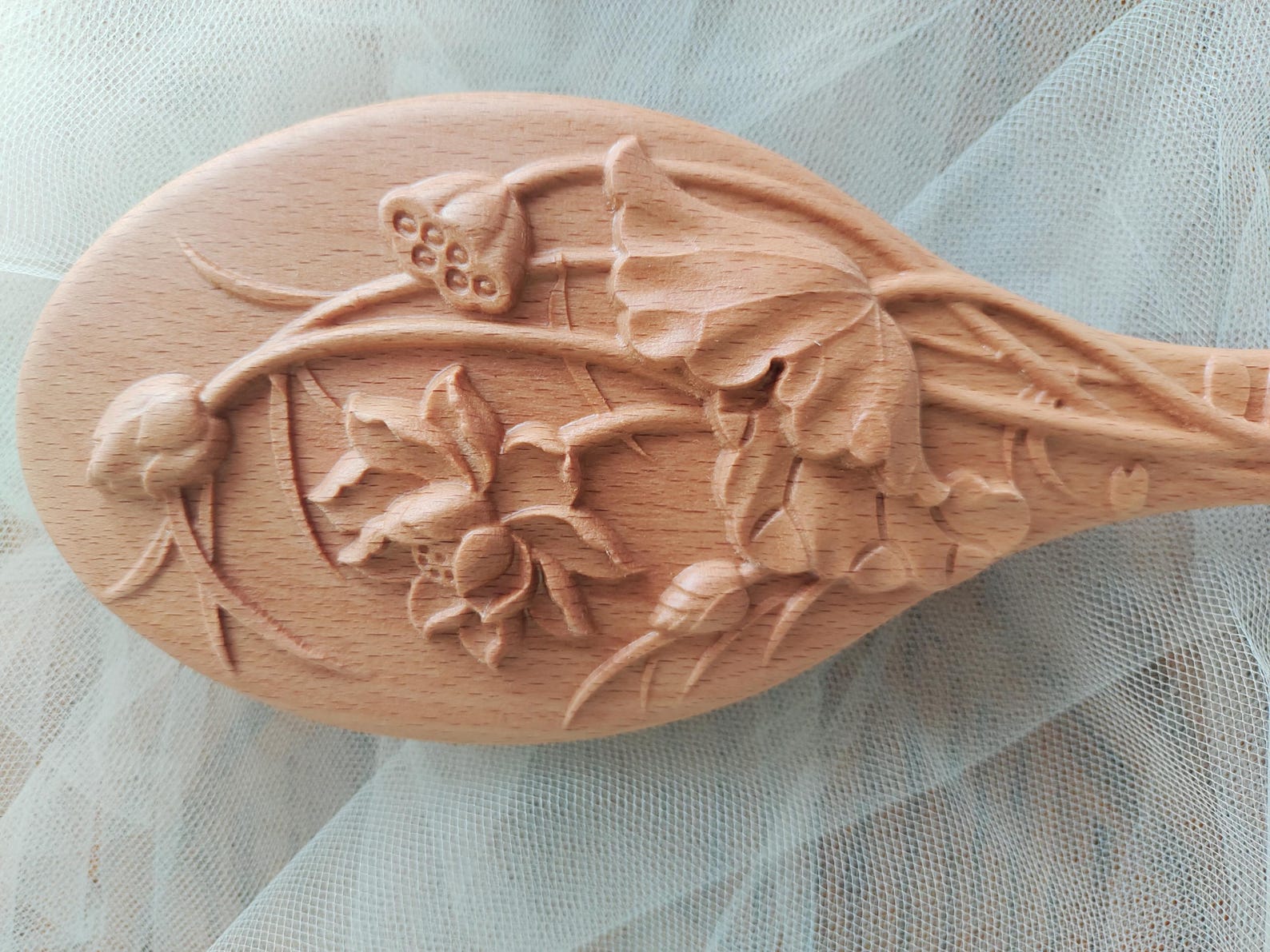 Handcrafted Beechwood Hair Brush Bamboo Bristles & Air Cushion Lotus ...