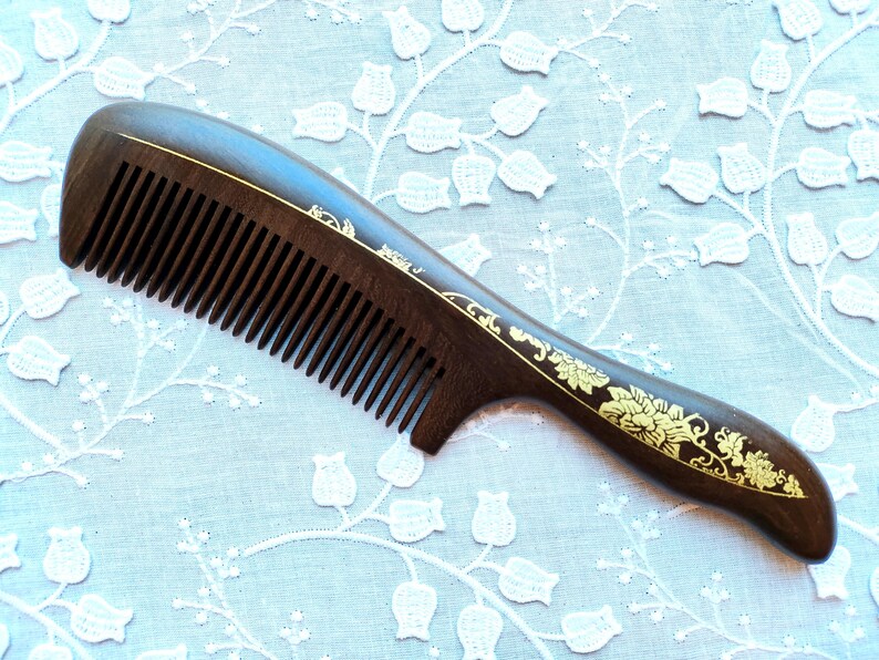 Hand-painted Solid Hardwood Comb Chacate Preto Unique Elegant Design ...