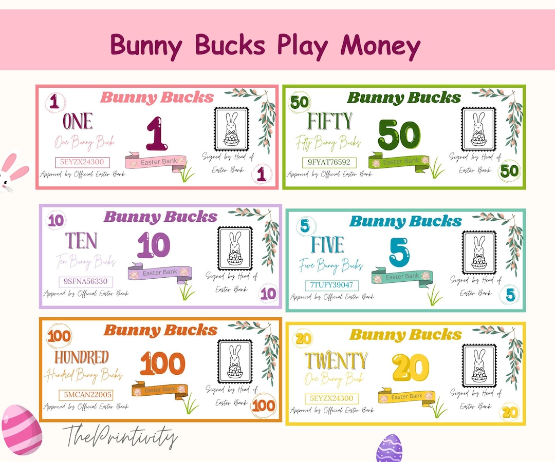 Printable Easter Bunny Bucks for Kids, Perfect for Pretend Play ...