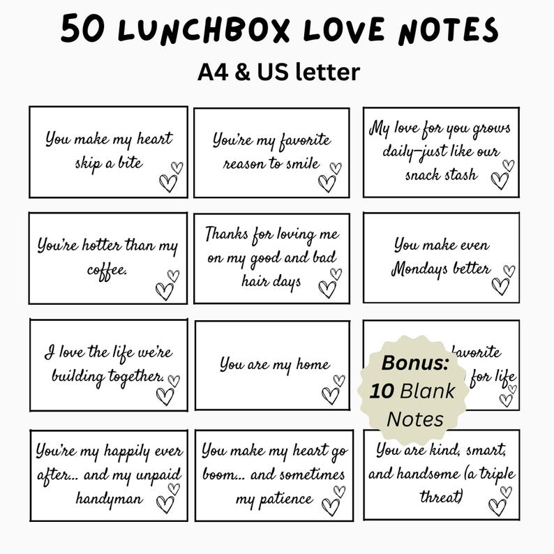 Printable Lunchbox Love Notes for Husband, PDF Digital Download - Etsy