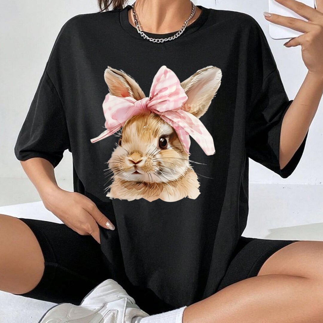 Coquette Easter Bunny PNG – Cute Rabbit With Pink Bow Digital File ...