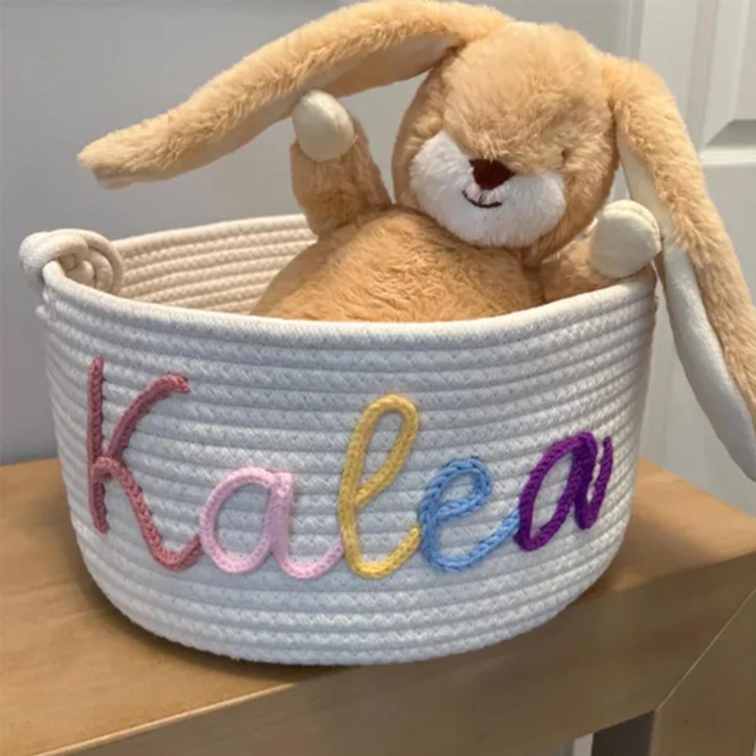 Personalized Baby Shower Gift Basket, Handmade Cotton Rope Baby Gift ...