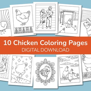 10 Chicken Coloring Pages – Instant Download – All Ages – Printable PDF ...