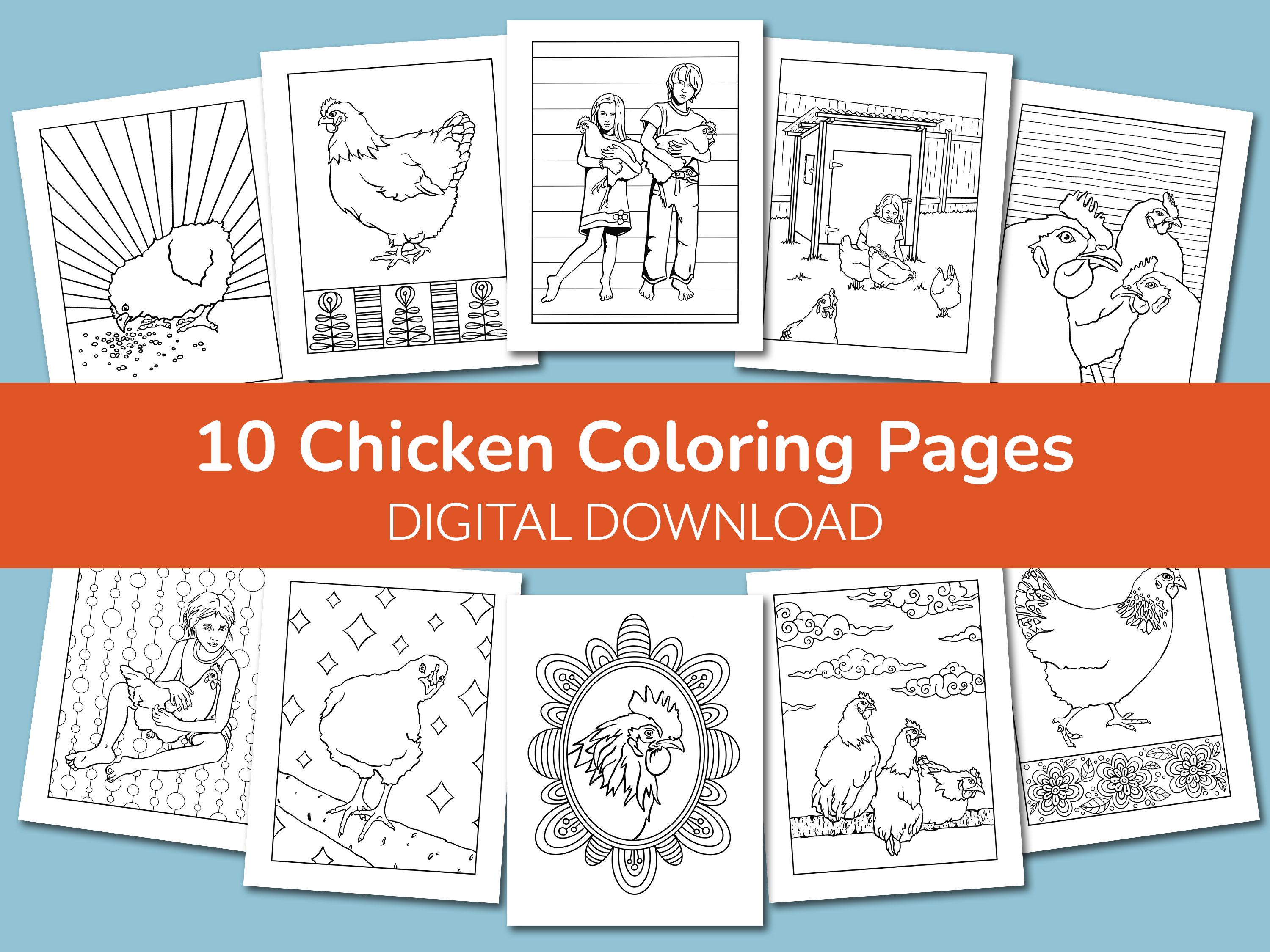 10 Chicken Coloring Pages – Instant Download – All Ages – Printable PDF ...