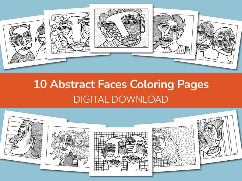10 Abstract Faces Coloring Pages – Instant Download – All Ages ...