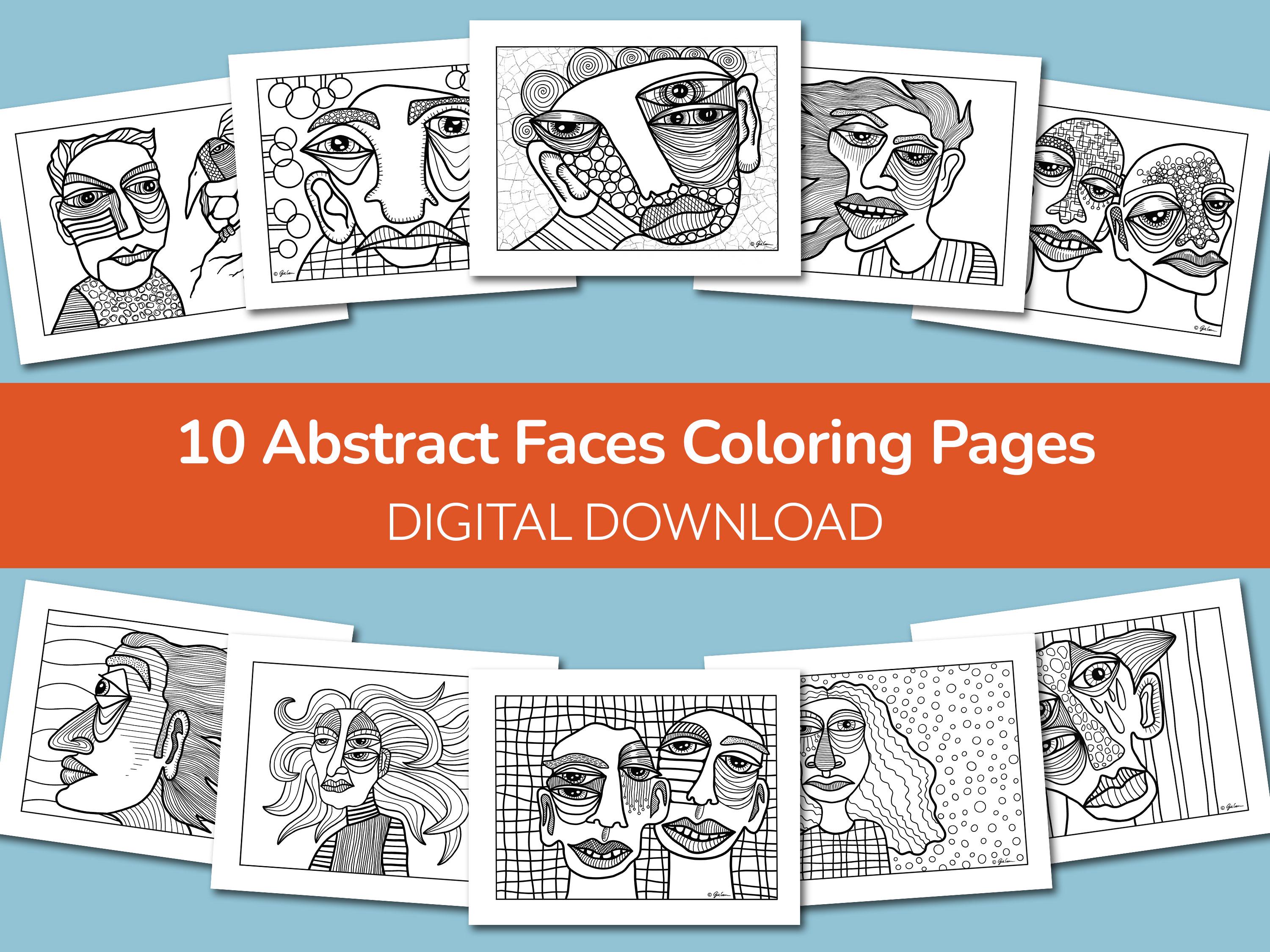 10 Abstract Faces Coloring Pages – Instant Download – All Ages ...