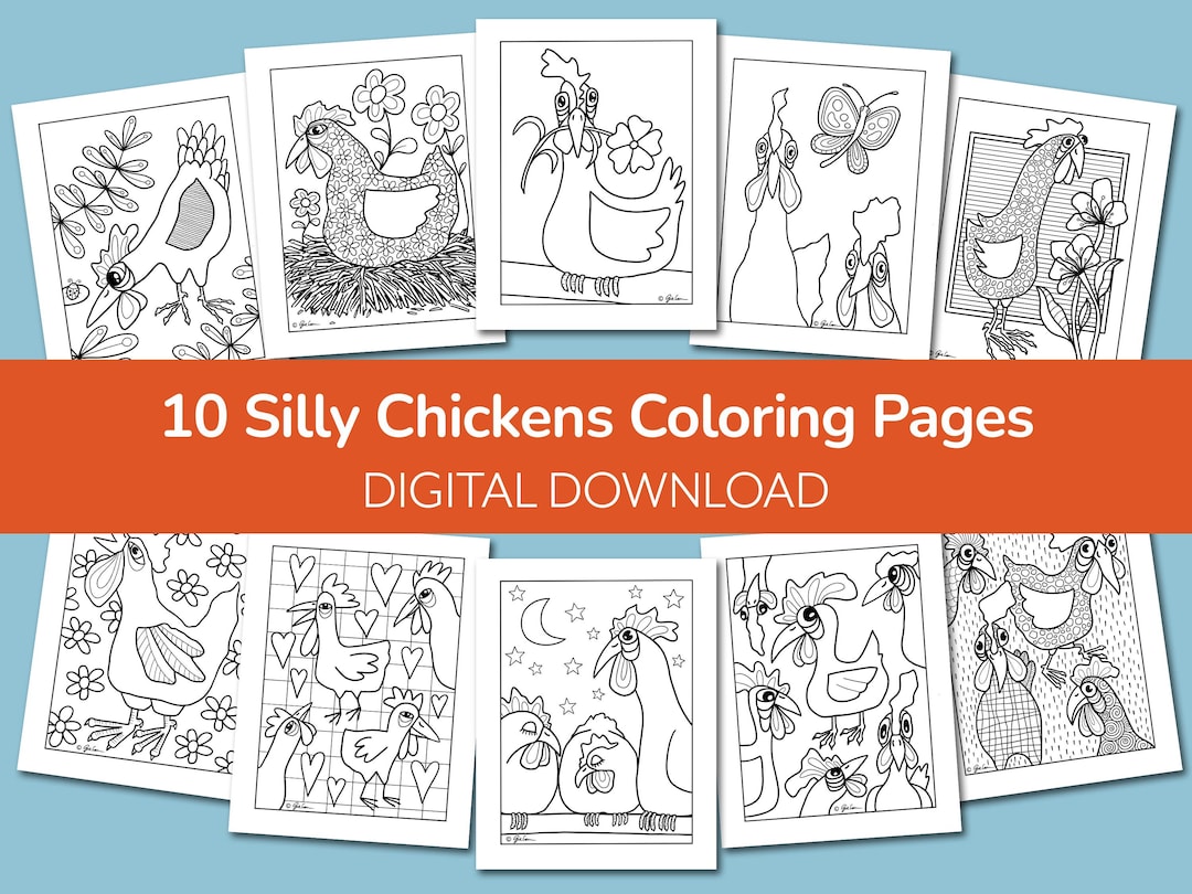 10 Silly Chickens Coloring Pages – Instant Download – All Ages ...