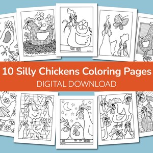 10 Silly Chickens Coloring Pages – Instant Download – All Ages ...