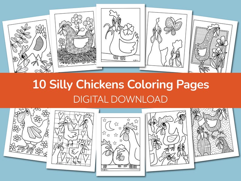 10 Silly Chickens Coloring Pages – Instant Download – All Ages ...