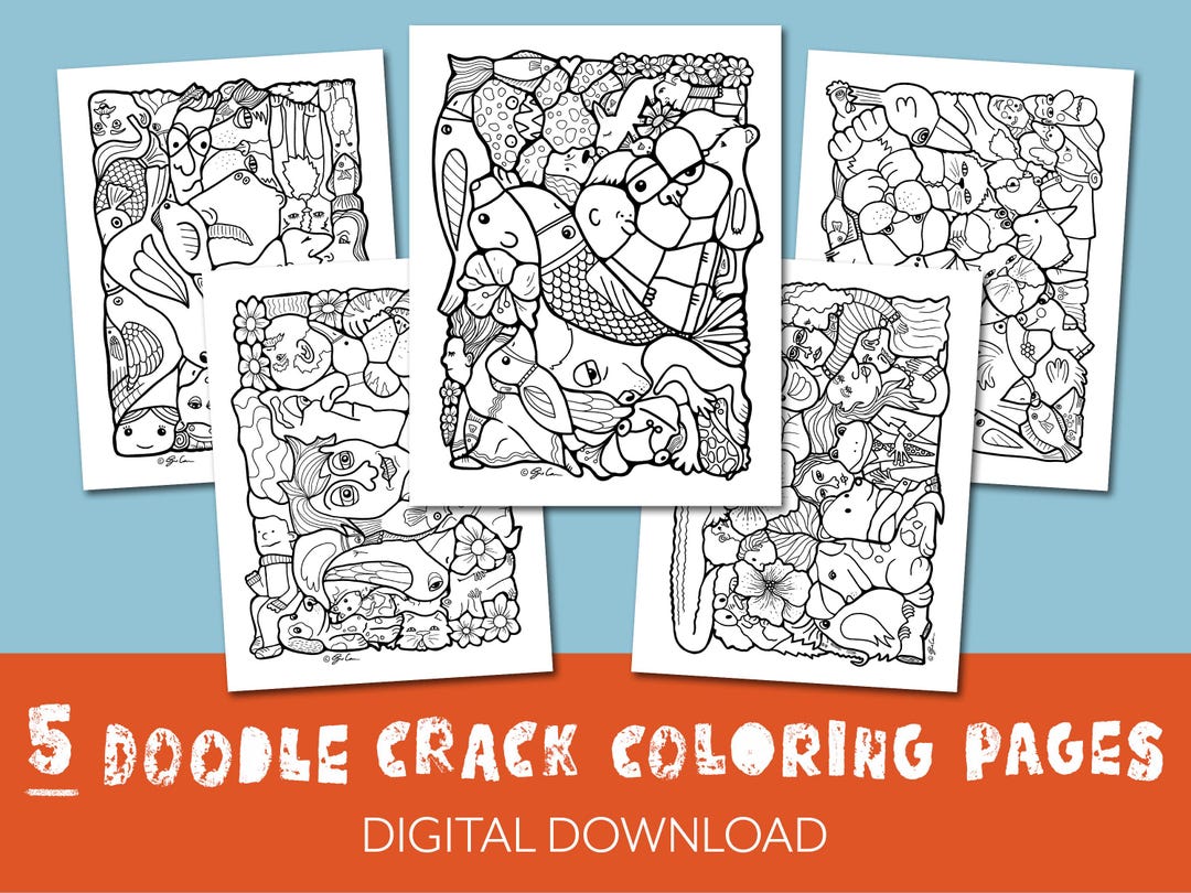 5 Doodle Crack Coloring Pages Instant Download All Ages Printable PDF ...