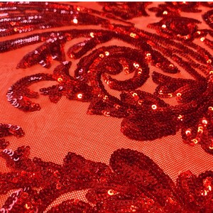 Red Sequin All Over Sequin on Mesh by the Yard Sequin Fabric in a ...