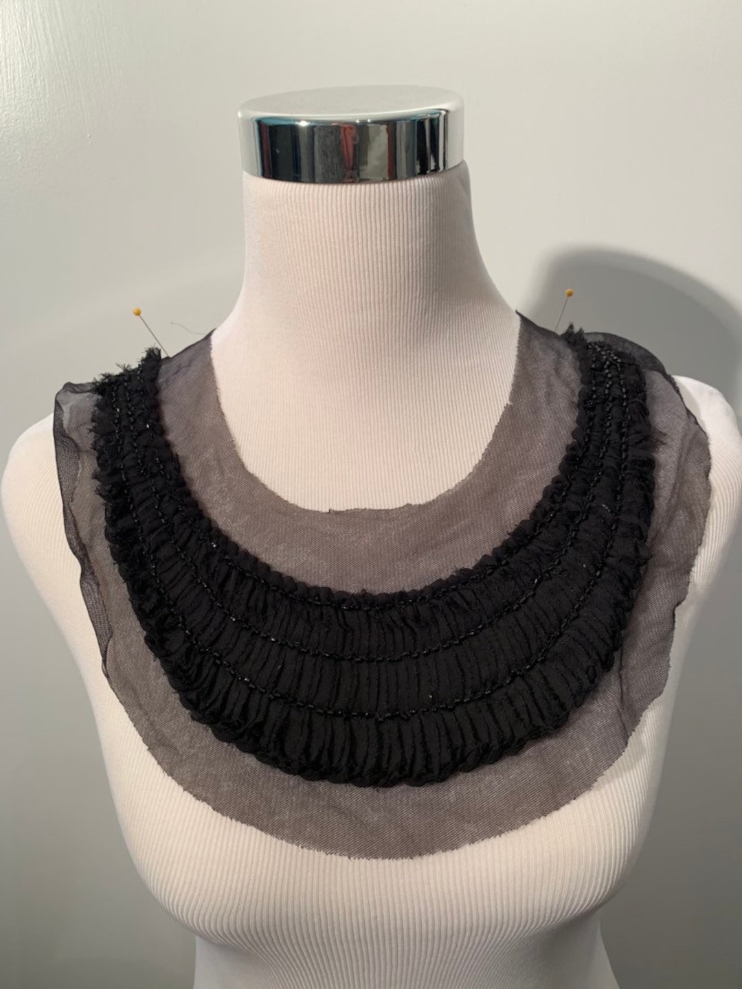 Black Pleated Neck Piece Applique Beaded Collar Applique Black Applique ...