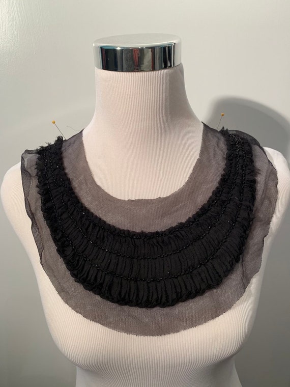 Black pleated neck piece Applique beaded collar Applique black | Etsy