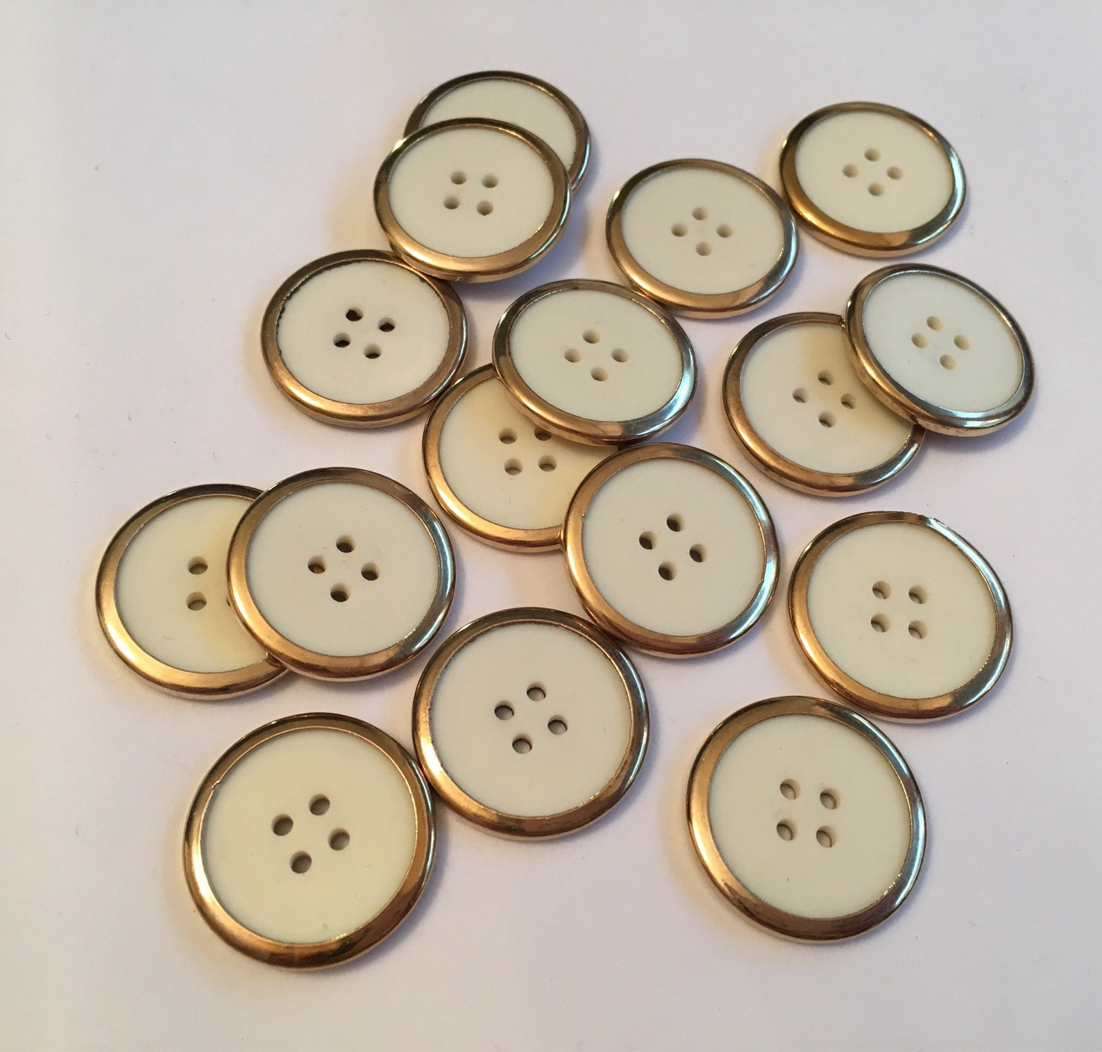 Gold Medium Button With Ivory Center Design Buttons Plastic Sewing ...