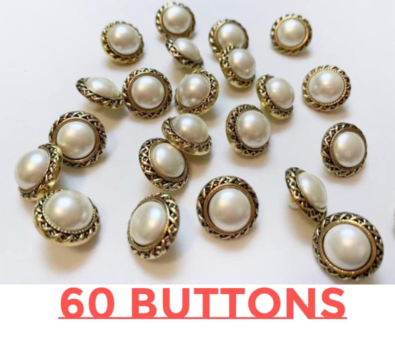 60 Small Pearl Buttons With Gold Trim Accent Plastic Sewing - Etsy