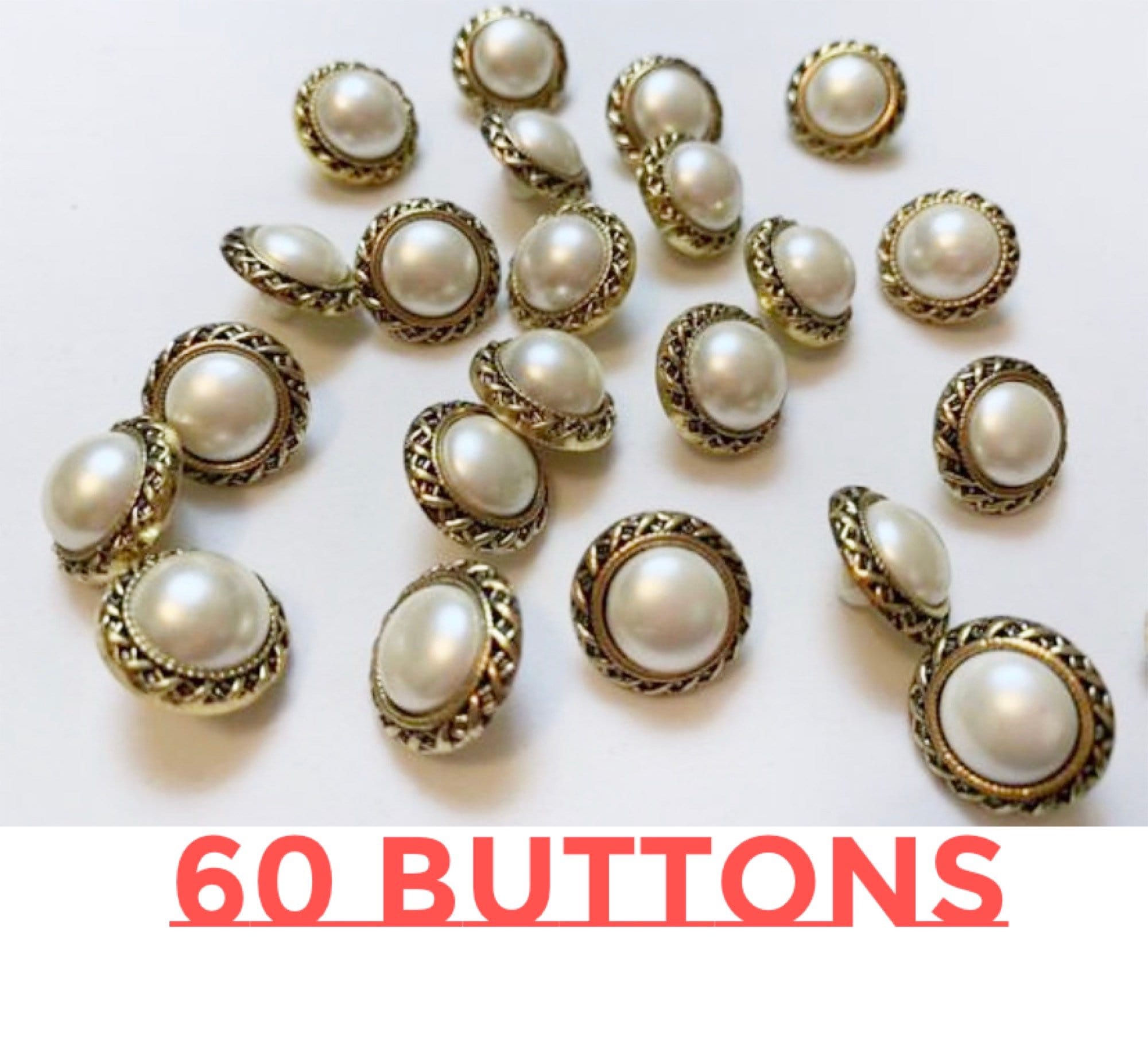 60 Small pearl buttons with gold trim accent plastic sewing | Etsy