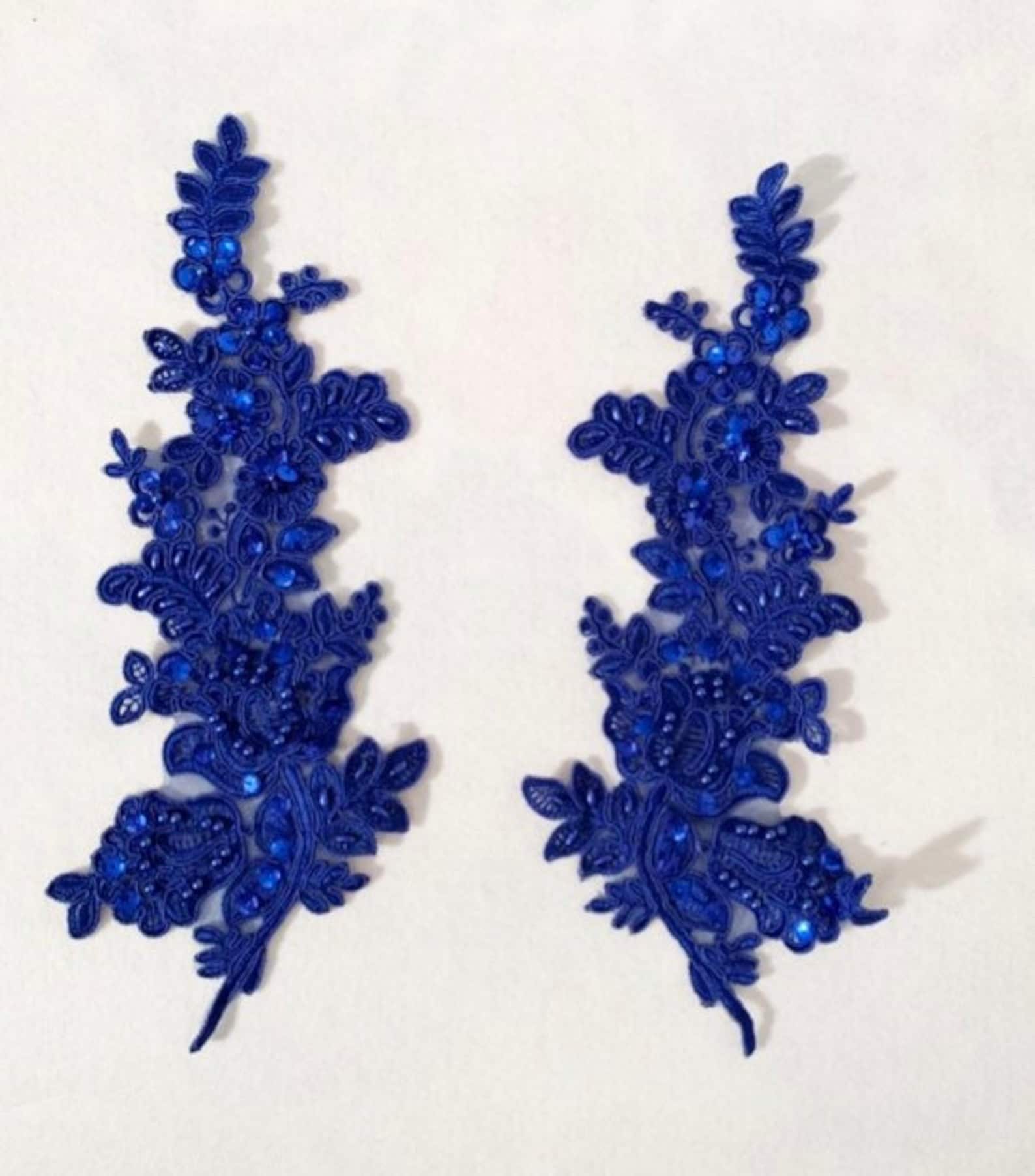 Royal Blue Beaded Applique Beaded Applique Lace Pair for - Etsy
