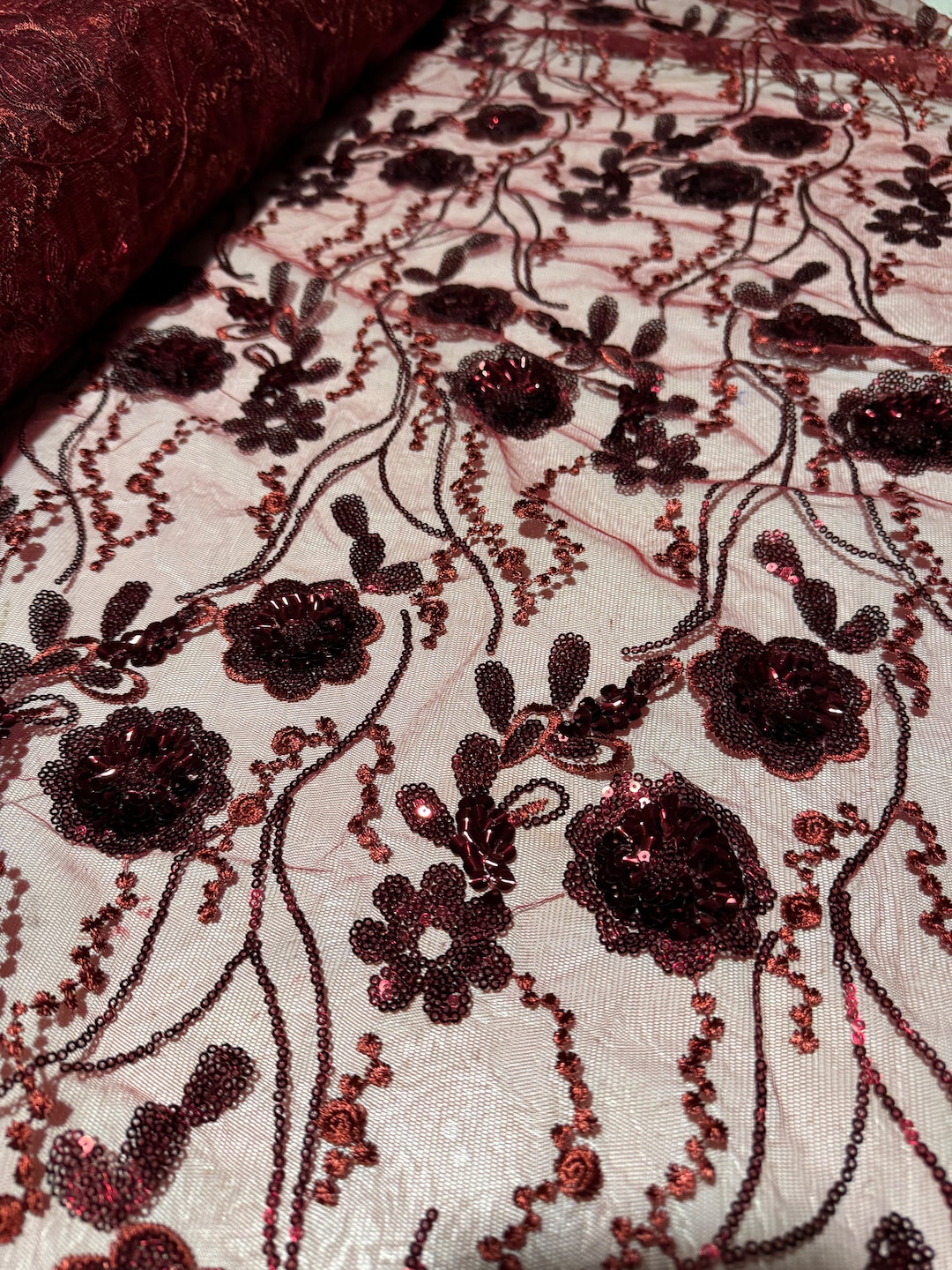 Wine Lace Sequin Lace in Floral Design Lace With Wine Sequins Perfect ...