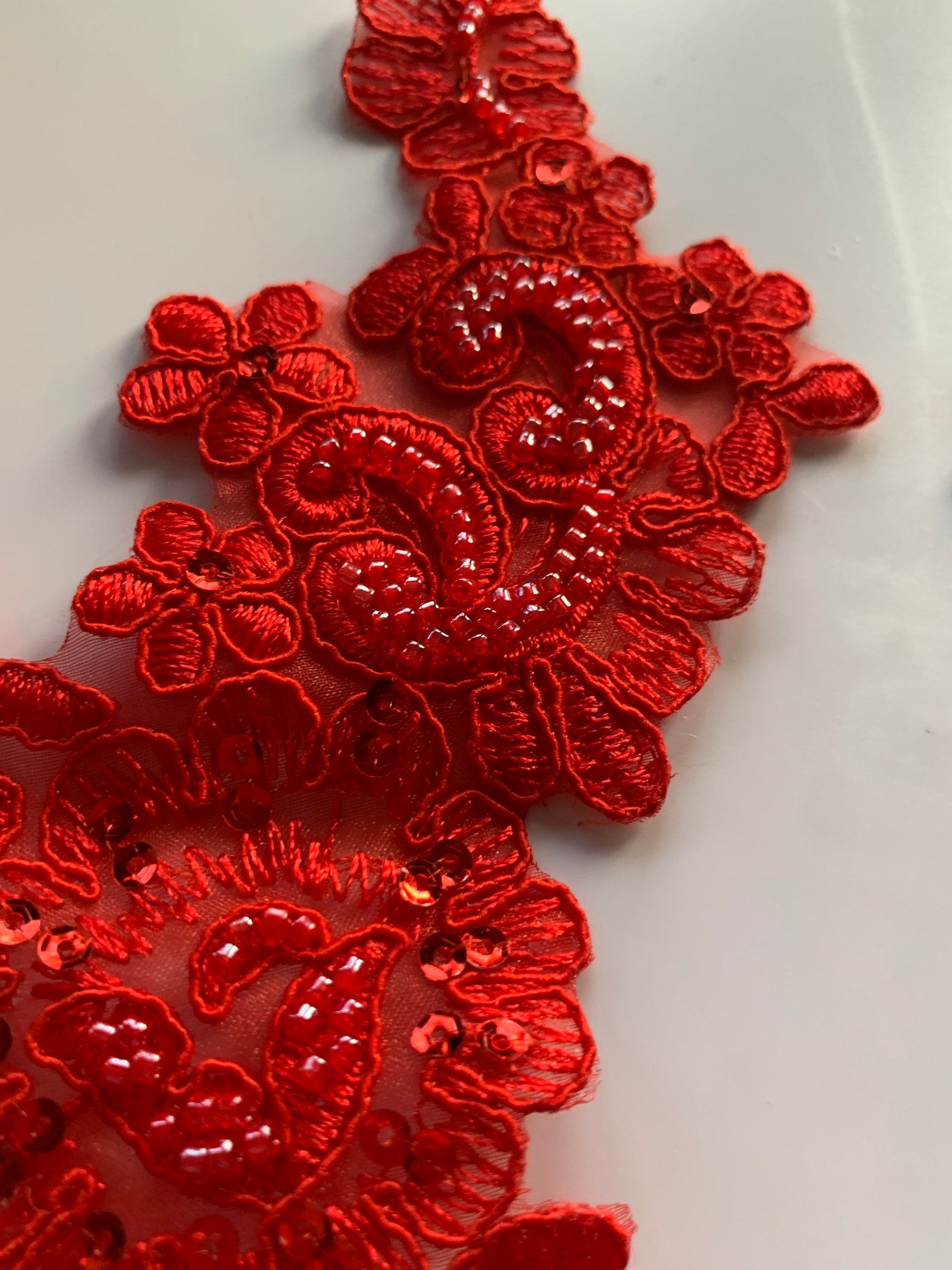 Red Beaded Applique, Beaded Aplique Lace Pair for Lyrical Dance ...