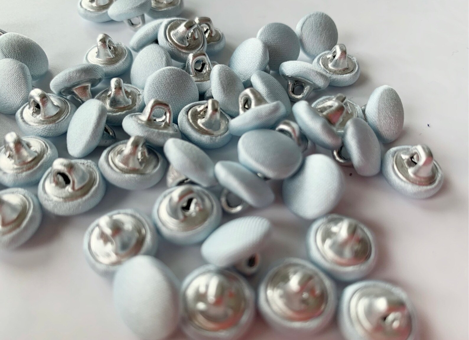 Bridal Buttons Satin Covered by the Dozen Color Pool Gray Metal Backing ...