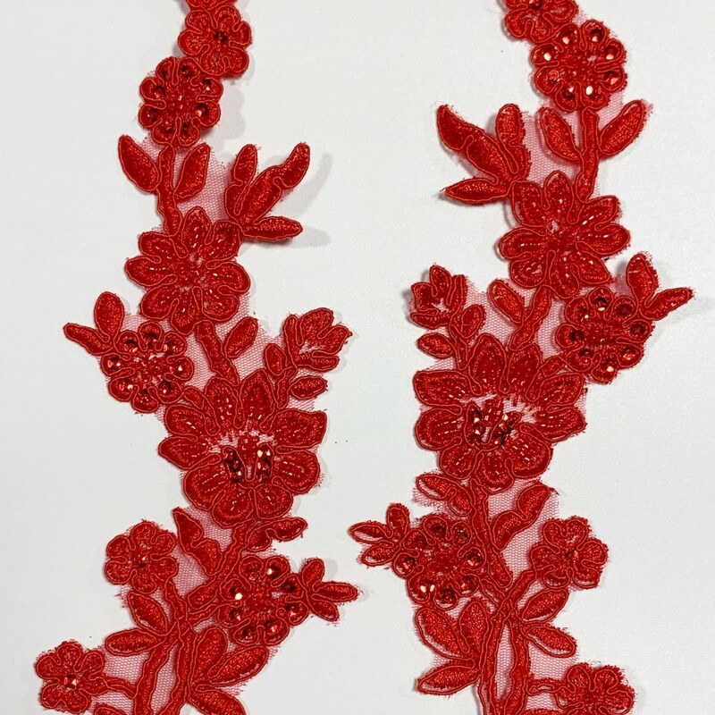 Red Beaded Lace Fabric - Etsy