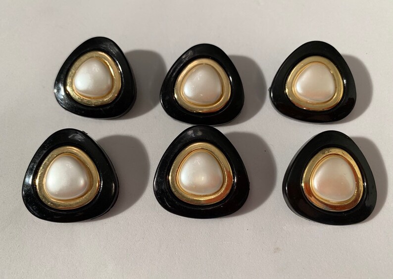 Medium Triangle Black Buttons With Pearl Center Button With Gold and ...